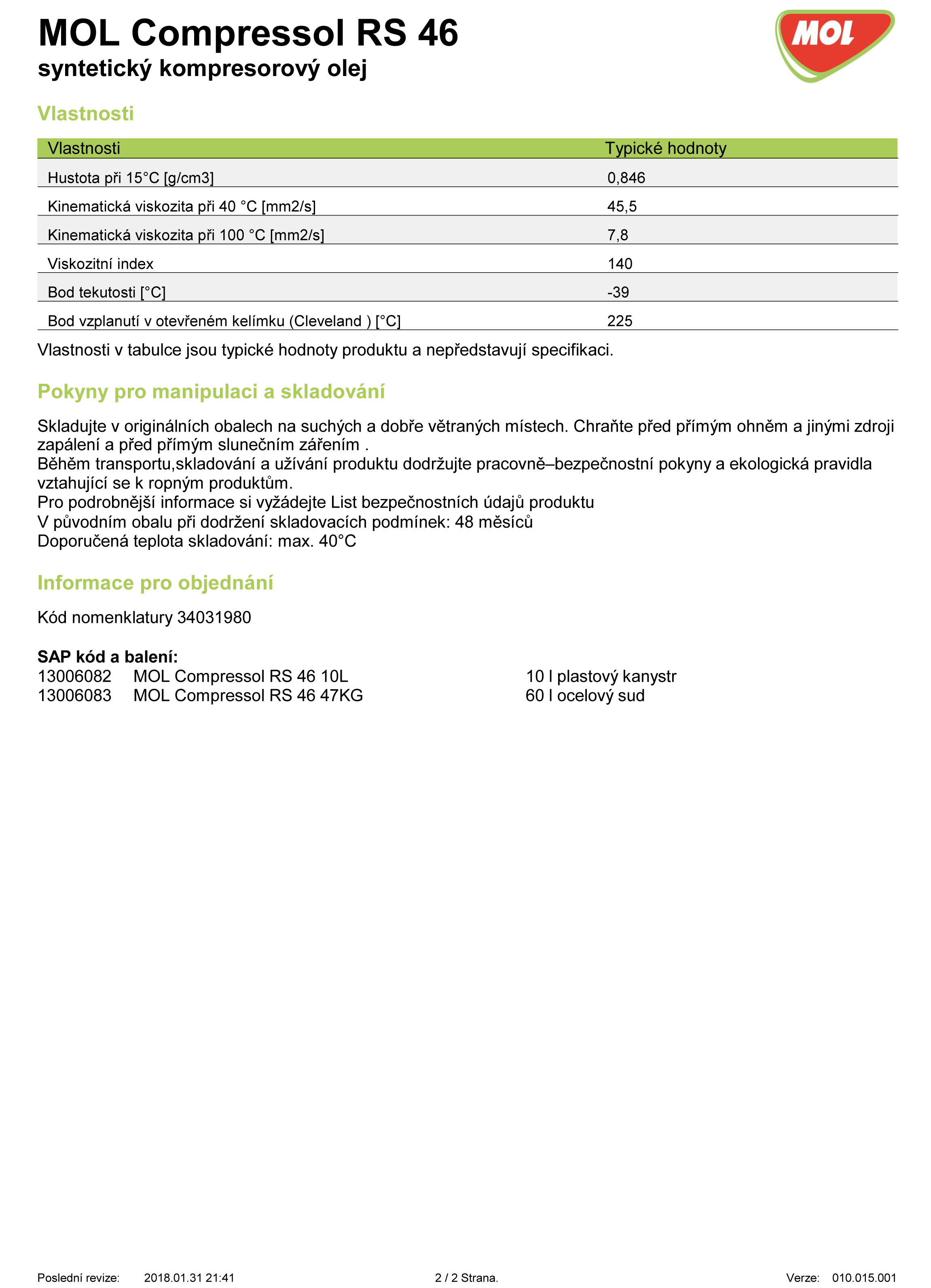 Kompresorový polosyntetický olej MOL Compresol RS 32