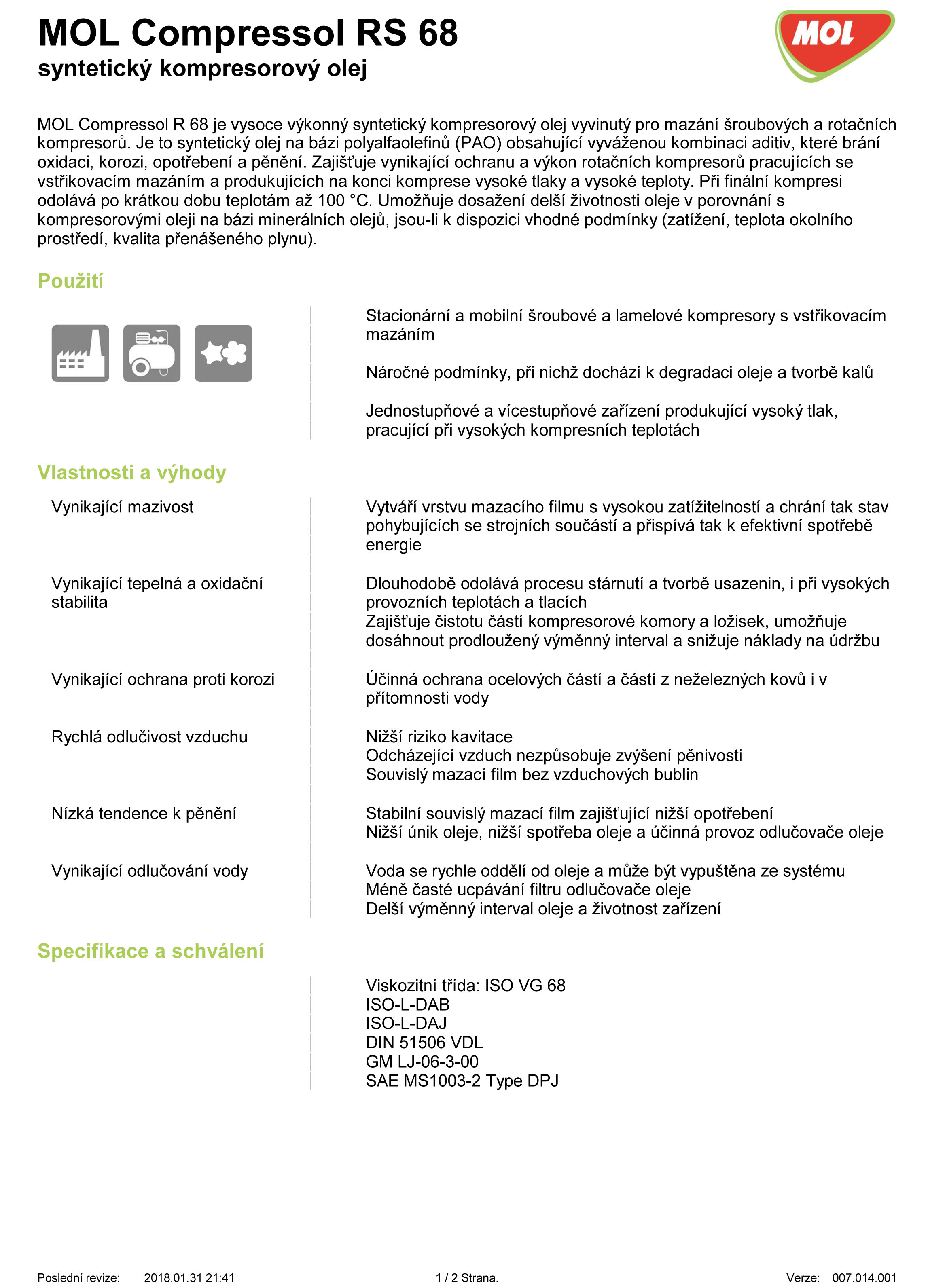Polosyntetický olej pro kompresory MOL Compressol RS 68